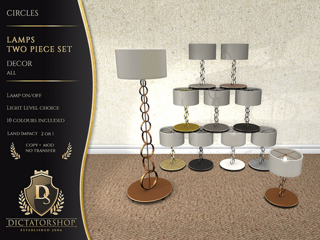Second Life Marketplace - [Ds] CIRCLES DECOR Lamps 2 Piece Set 10 Colors